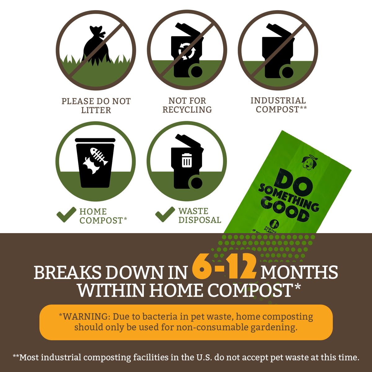 Home Compostable Pet Waste Bags - Rolled Bags - 180 Bags