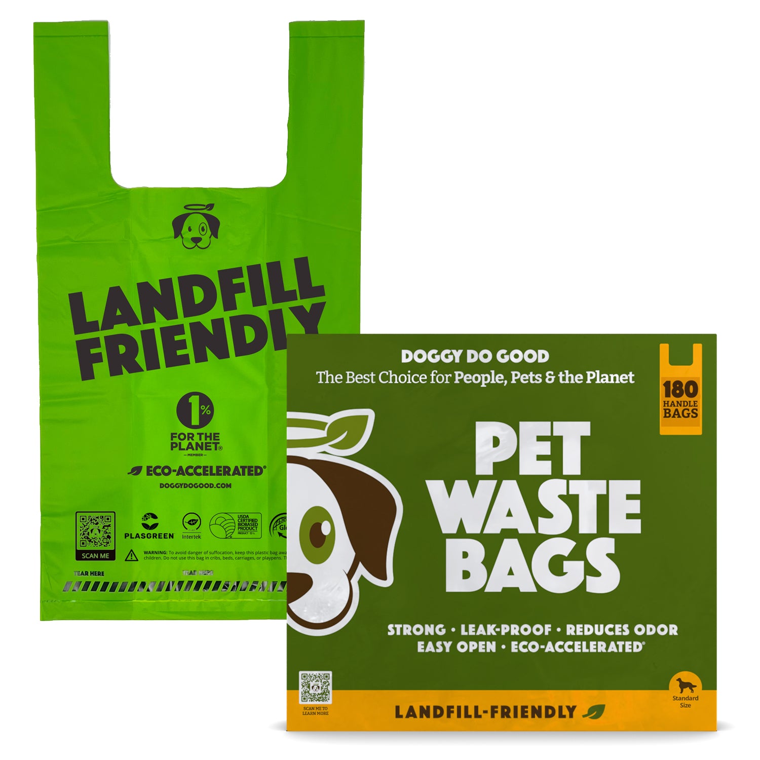 Grab & Go Landfill-Friendly Pet Waste Bags - 180 Handle Bags