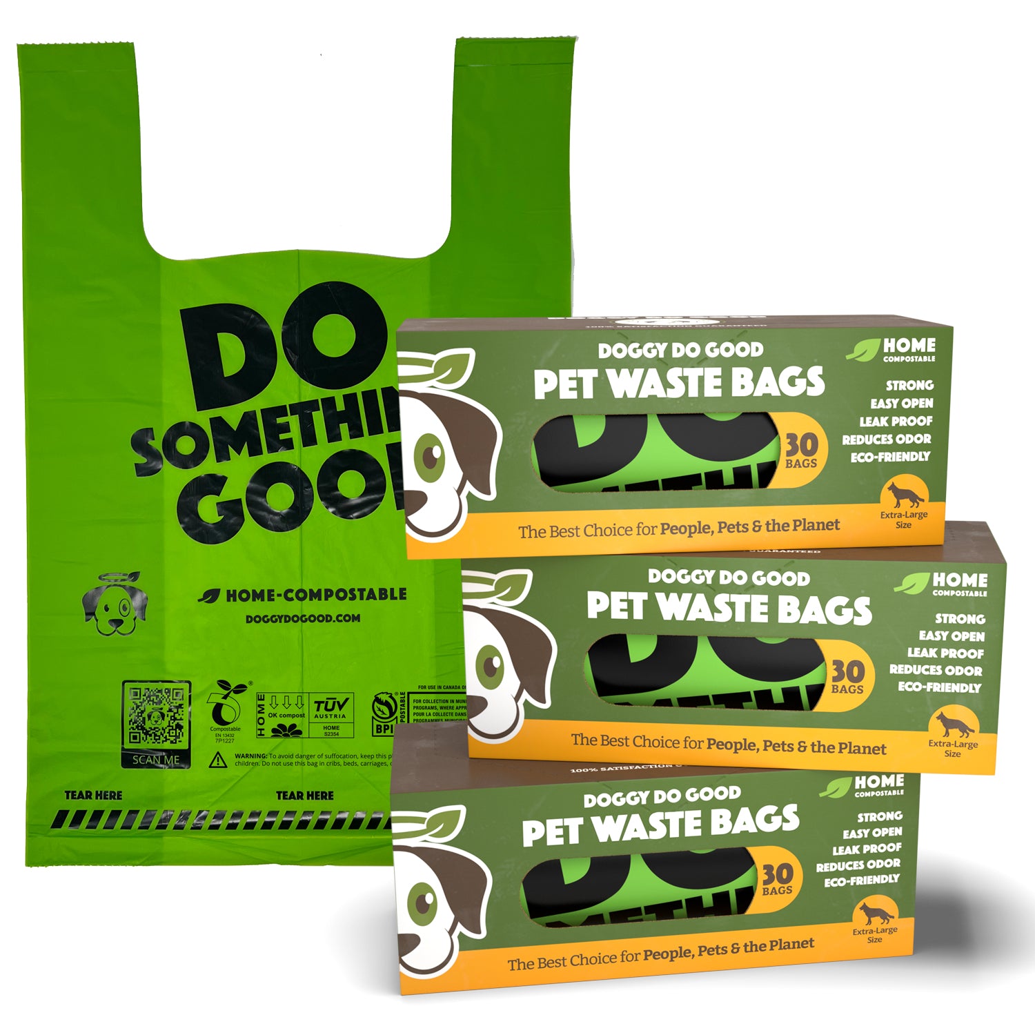 XL Home Compostable Pet Waste Bags on a Single Roll - 180 Bags