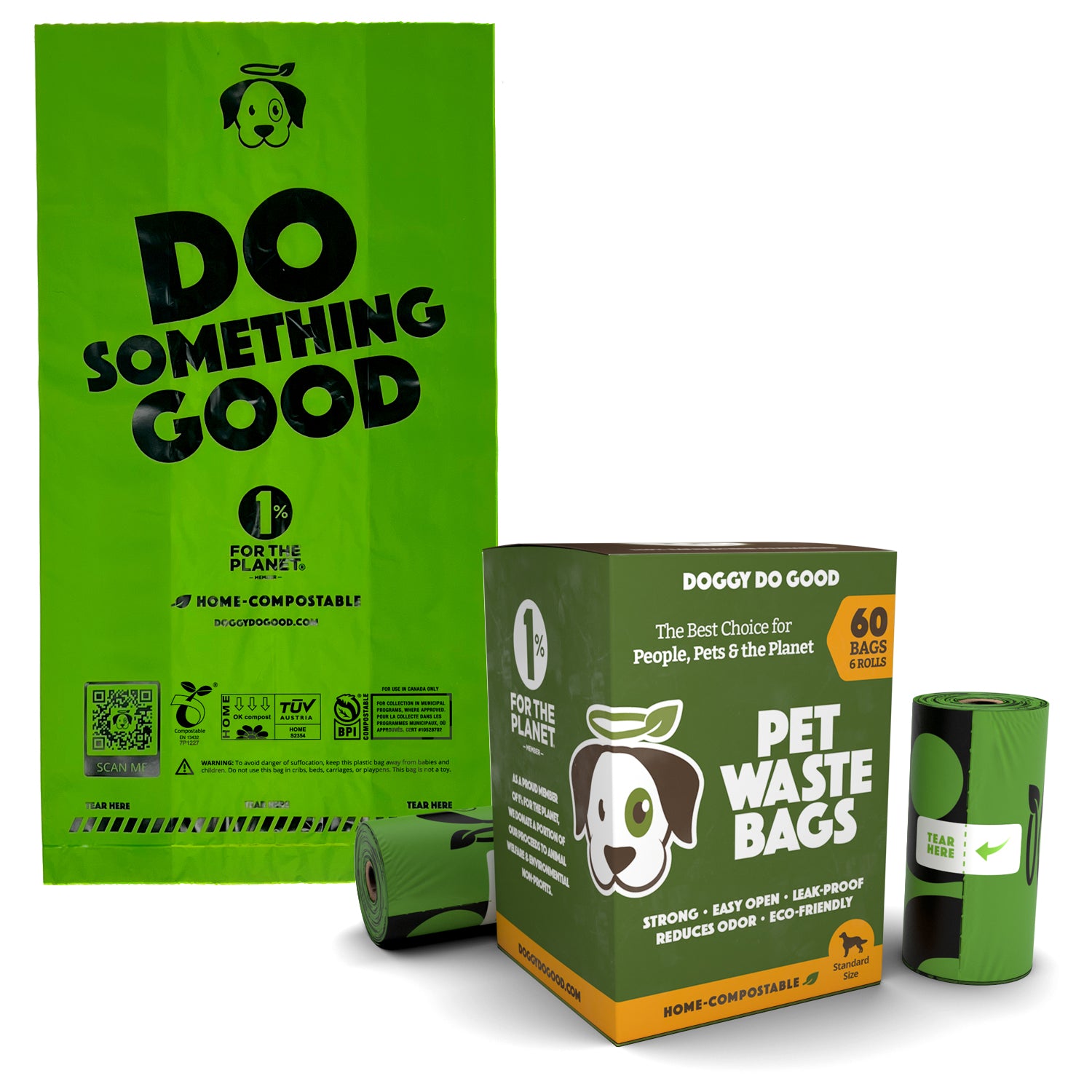 Home Compostable Pet Waste Bags - Rolled Bags - 60 Bags