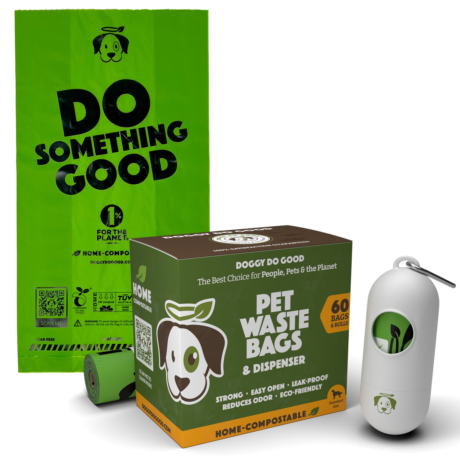 Dispenser + Home Compostable Pet Waste Bags on Rolls